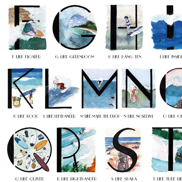 The Surfing Alphabet Art Print by Laura Feller - endemicworld